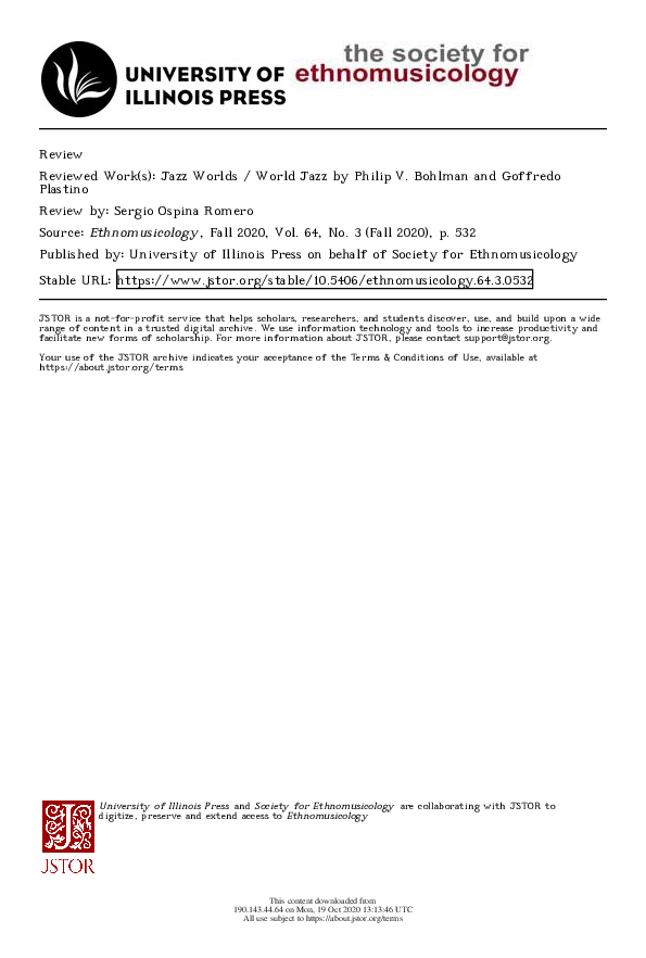 (PDF) Review of: Philip V. Bohlman and Goffredo Plastino (eds.), Jazz ...