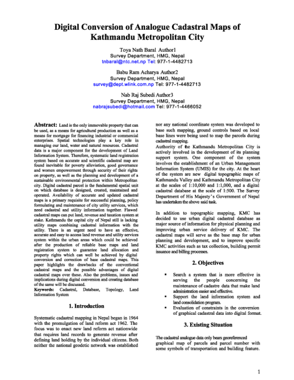 (PDF) Digital Conversion of Analogue Cadastral Maps of Kathmandu ...