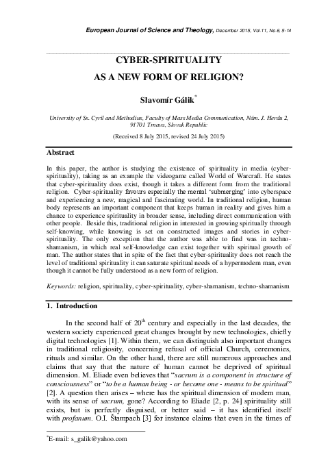 (PDF) CYBER-SPIRITUALITY AS A NEW FORM OF RELIGION
