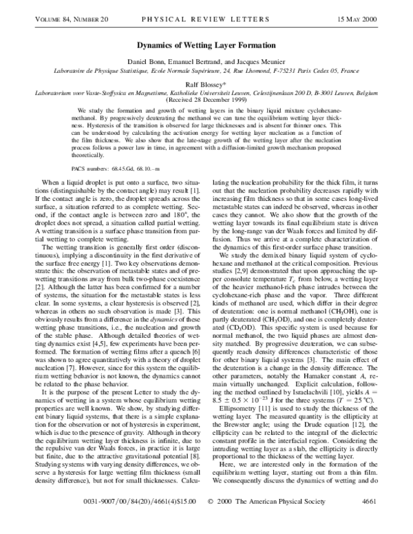 (PDF) Dynamics of Wetting Layer Formation | Emanuel Bertrand and Ralf Blossey - Academia.edu
