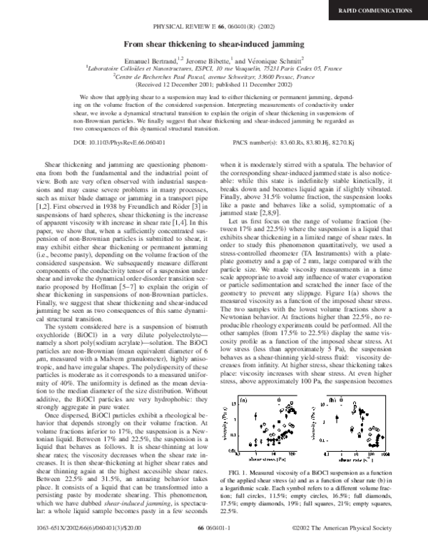 (PDF) From shear thickening to shear-induced jamming