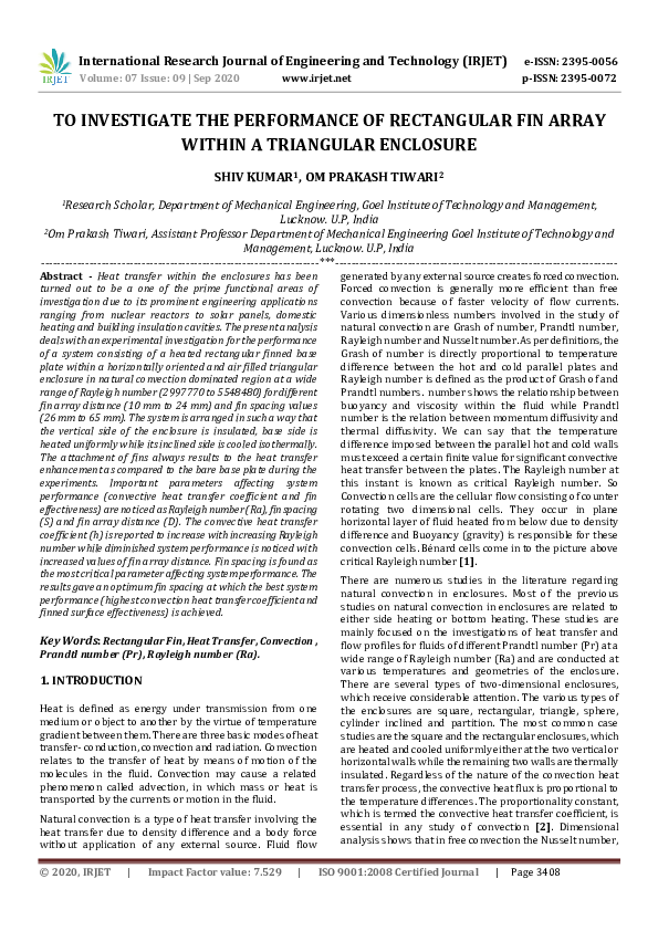 (PDF) IRJET- TO INVESTIGATE THE PERFORMANCE OF RECTANGULAR FIN ARRAY WITHIN A TRIANGULAR ENCLOSURE