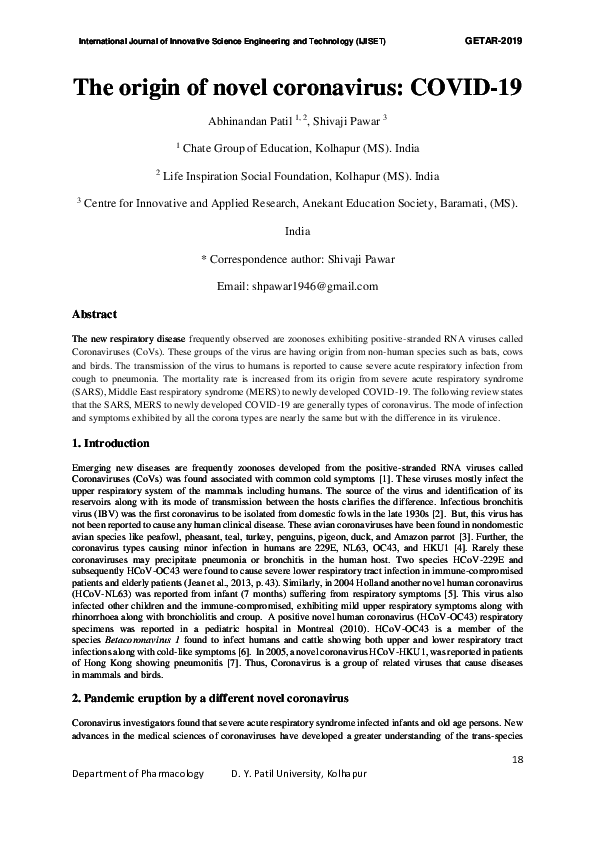 (PDF) The origin of novel coronavirus: COVID-19