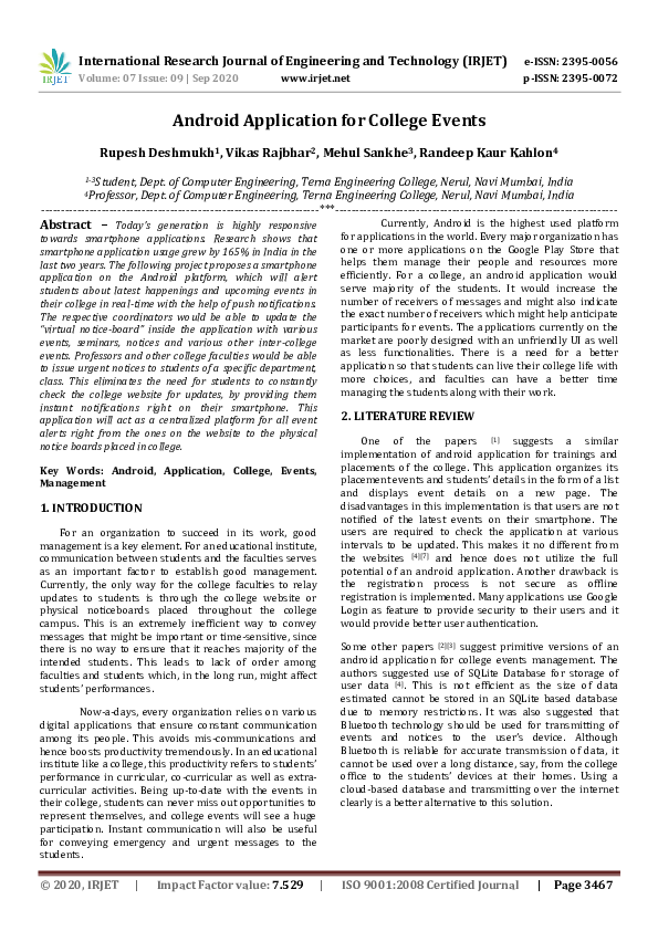 (PDF) IRJET- Android Application for College Events