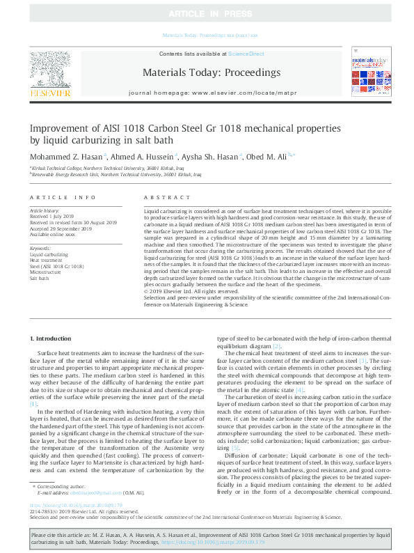 (PDF) Improvement of AISI 1018 Carbon Steel Gr 1018 mechanical ...