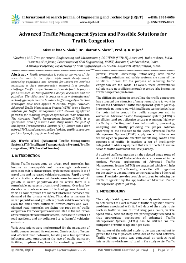 (PDF) IRJET- Advanced Traffic Management System and Possible Solutions ...