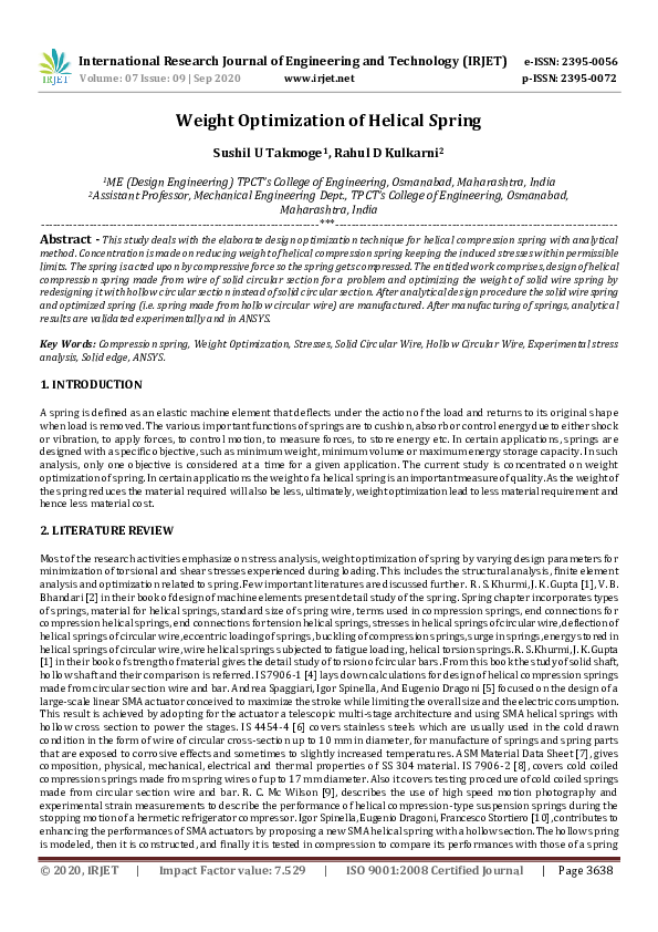 (PDF) IRJET- Weight Optimization of Helical Spring