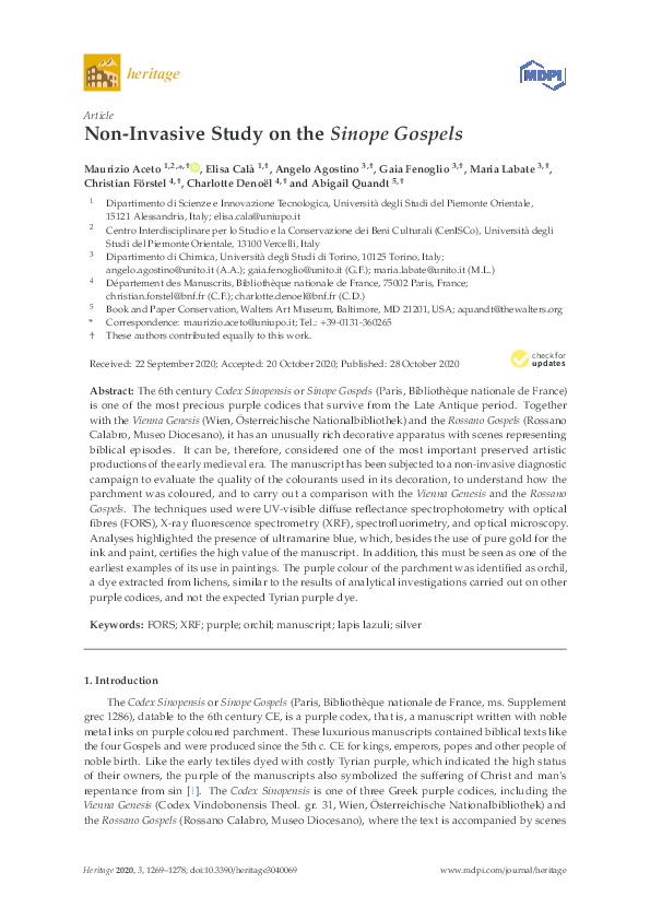 (PDF) "Non-Invasive Study on the Sinope Gospels", Mauricio Aceto, Elisa ...