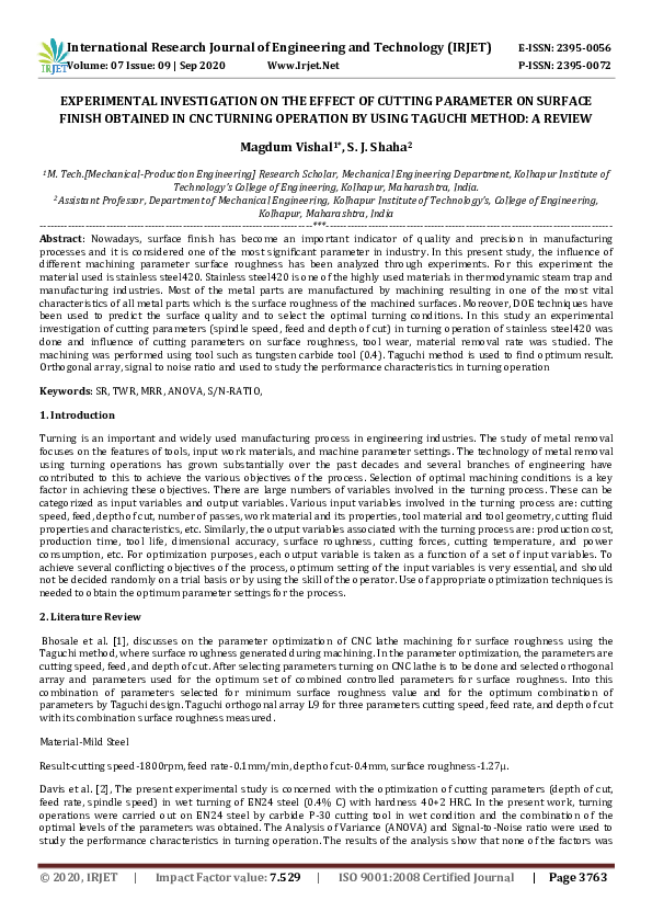 Pdf Irjet Experimental Investigation On The Effect Of Cutting