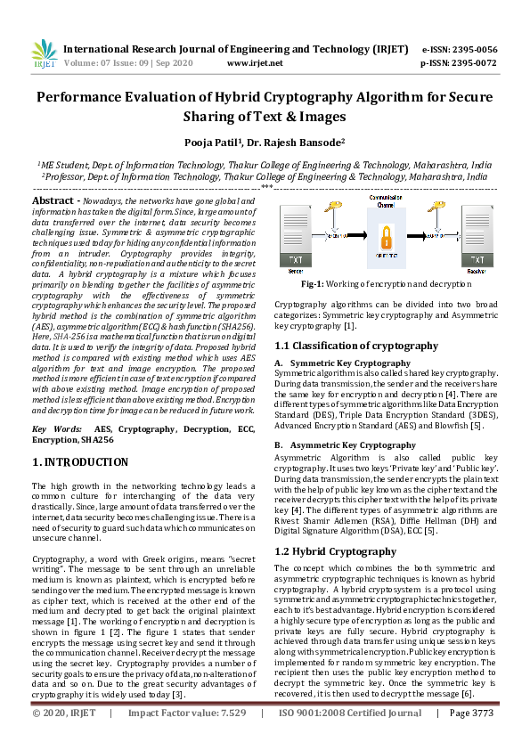 Pdf Irjet Performance Evaluation Of Hybrid Cryptography Algorithm For Secure Sharing Of Text