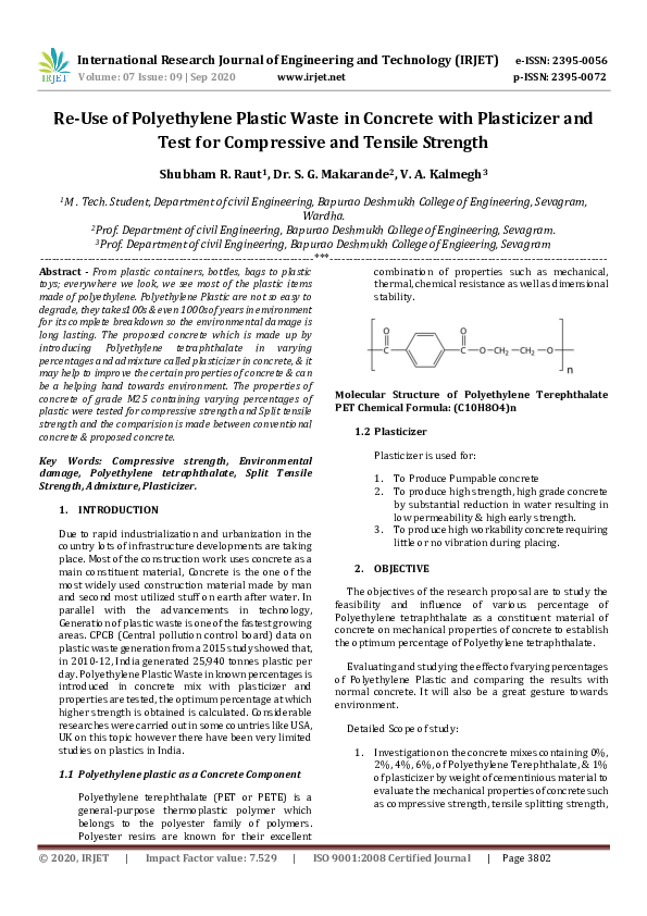 (PDF) IRJET- Re-Use of Polyethylene Plastic Waste in Concrete with ...