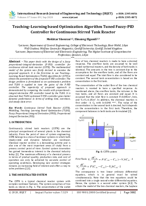 Pdf Irjet Teaching Learning Based Optimization Algorithm Tuned Fuzzy