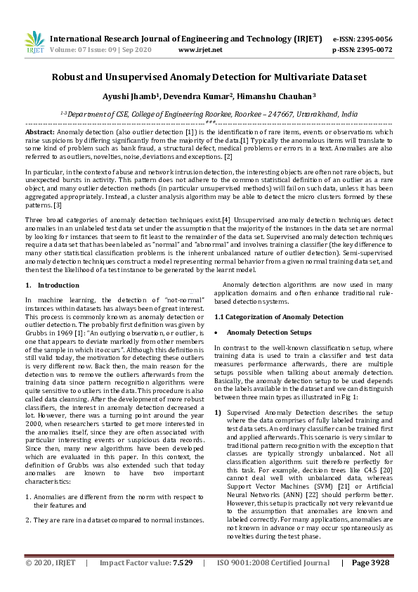 (PDF) IRJET- Robust and Unsupervised Anomaly Detection for Multivariate Dataset