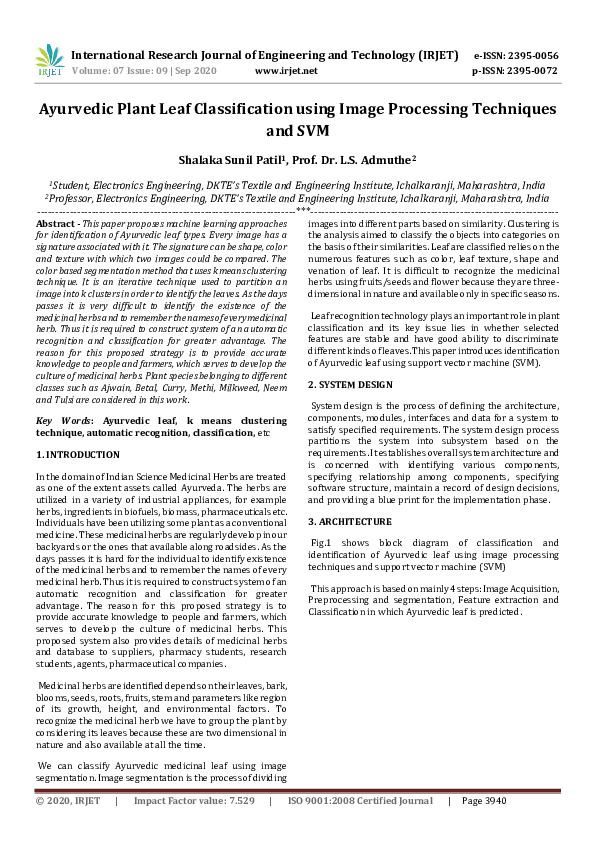 (PDF) IRJET- Ayurvedic Plant Leaf Classification using Image Processing ...