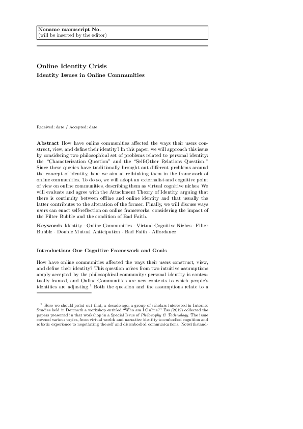 (PDF) Online Identity Crisis Identity Issues in Online Communities