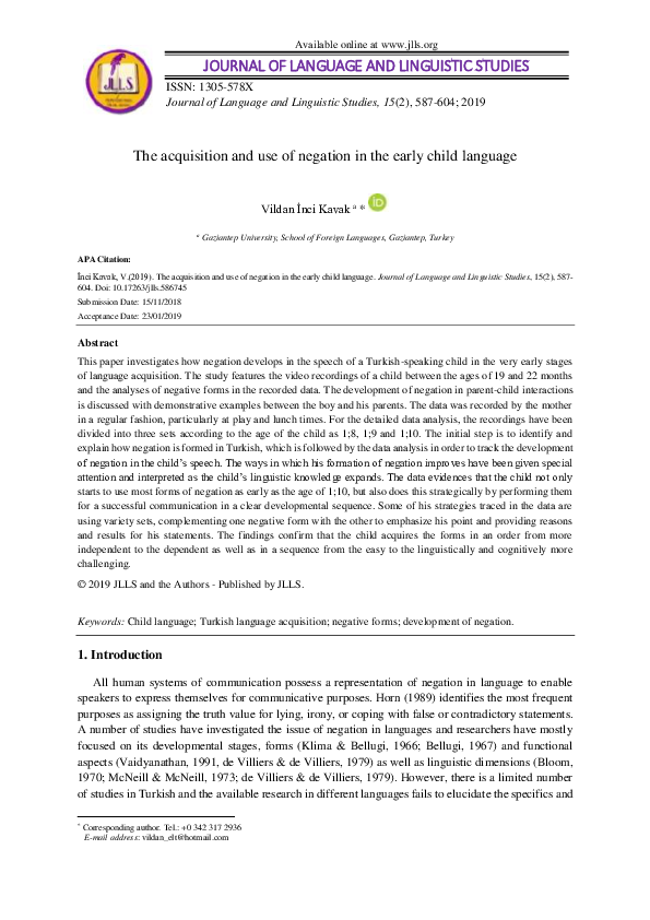 (PDF) The acquisition and use of negation in the early child language