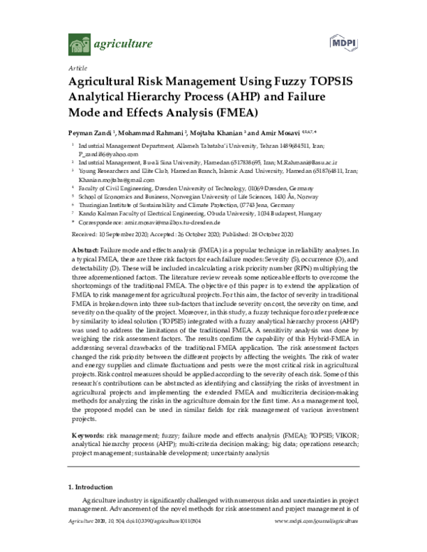 (PDF) Agricultural Risk Management Using Fuzzy TOPSIS Analytical Hierarchy Process (AHP) and ...