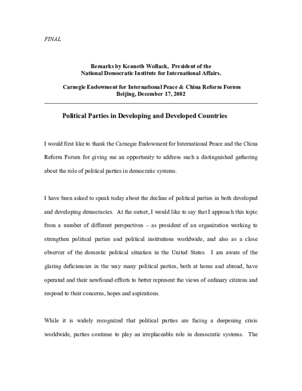 (PDF) Political Parties in Developing and Developed Countries