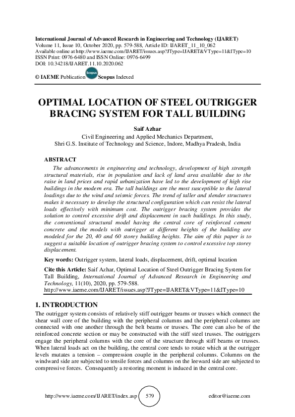 (PDF) Optimal Location of Steel Outrigger Bracing System for Tall Building