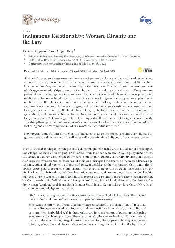 (PDF) Indigenous Relationality: Women, Kinship and the Law