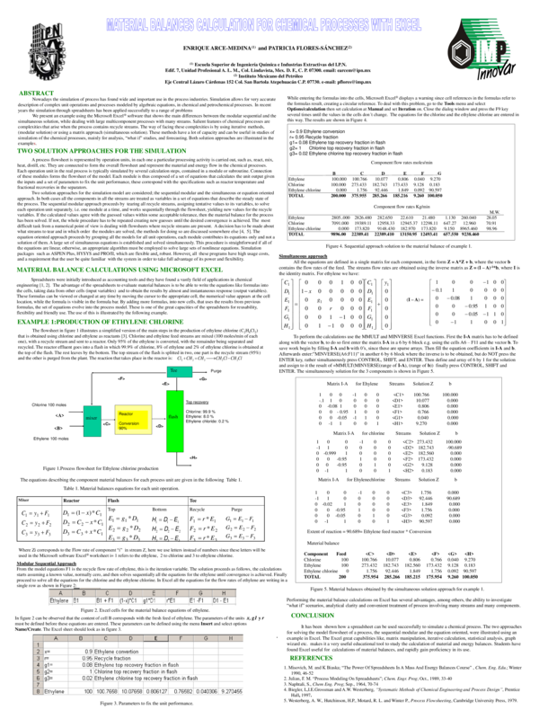 (PDF) Mass Balance Calculations for Chemical processes with Excel