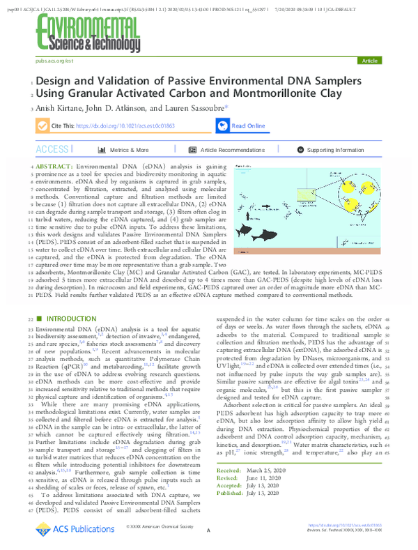 (PDF) Design and Validation of Passive Environmental DNA Samplers 2 Using Granular Activated ...