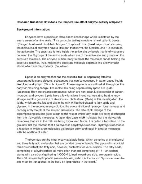 (PDF) How does the temperature affect enzyme activity of lipase?