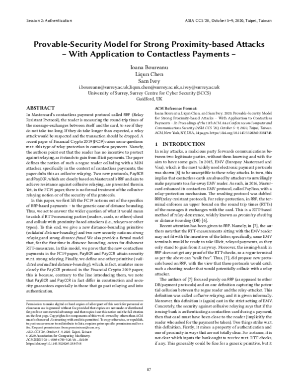 (PDF) Provable-Security Model for Strong Proximity-based Attacks -With ...