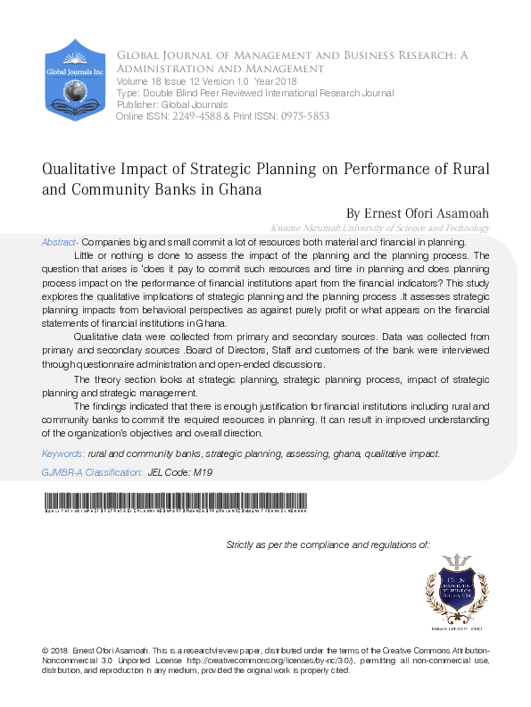 (PDF) Qualitative Impact of Strategic Planning on Performance of Rural ...