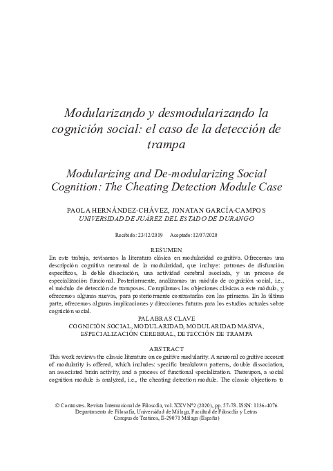 (PDF) Modularizando y desmodularizando la cognición social: el caso de ...