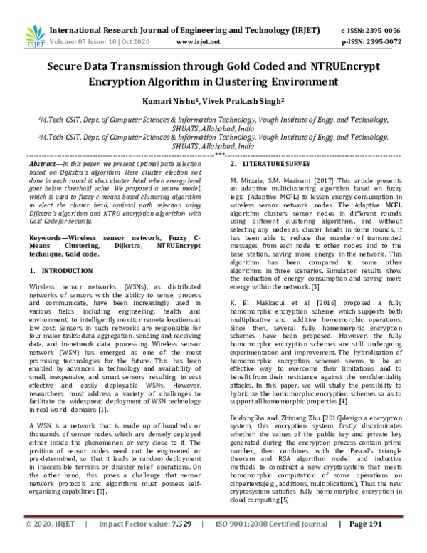 (PDF) IRJET- Secure Data Transmission through Gold Coded and NTRUEncrypt Encryption Algorithm in ...