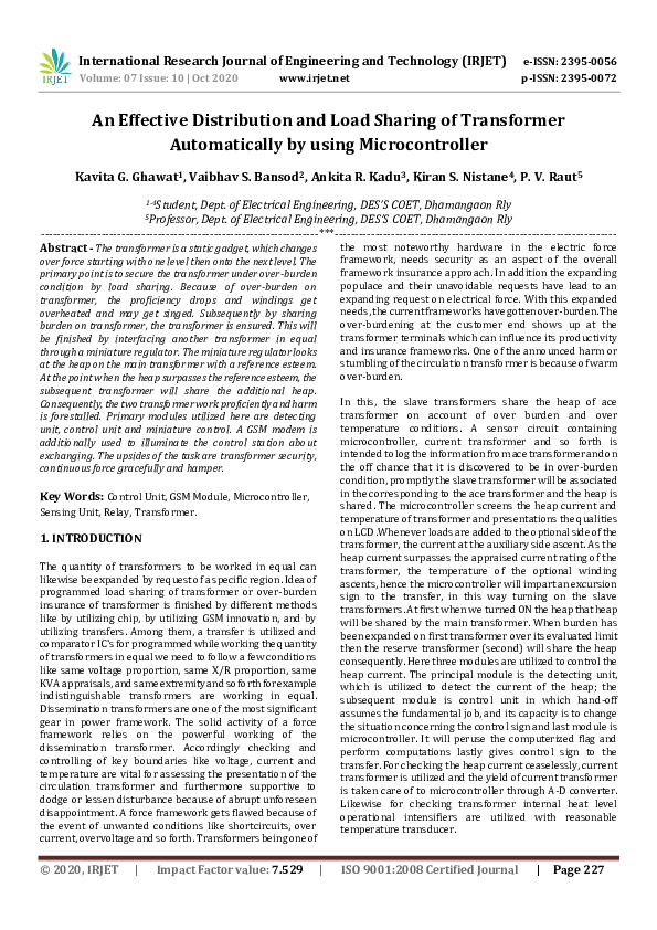 (PDF) IRJET- An Effective Distribution and Load Sharing of Transformer Automatically by using ...