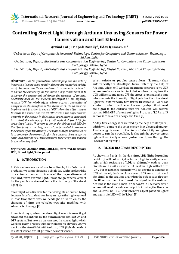 (PDF) IRJET- Controlling Street Light through Arduino Uno using Sensors ...