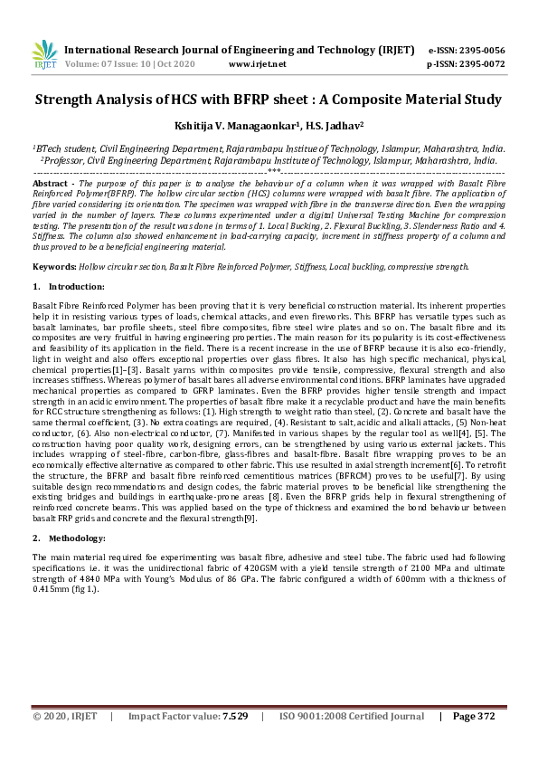 (PDF) IRJET- Strength Analysis of HCS with BFRP sheet : A Composite ...