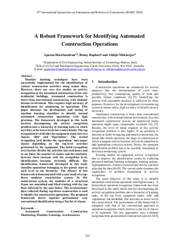 (PDF) A Robust Framework for Identifying Automated Construction Operations