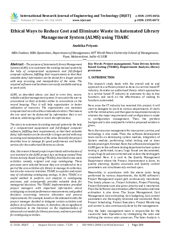 (PDF) IRJET- Ethical Ways to Reduce Cost and Eliminate Waste in ...