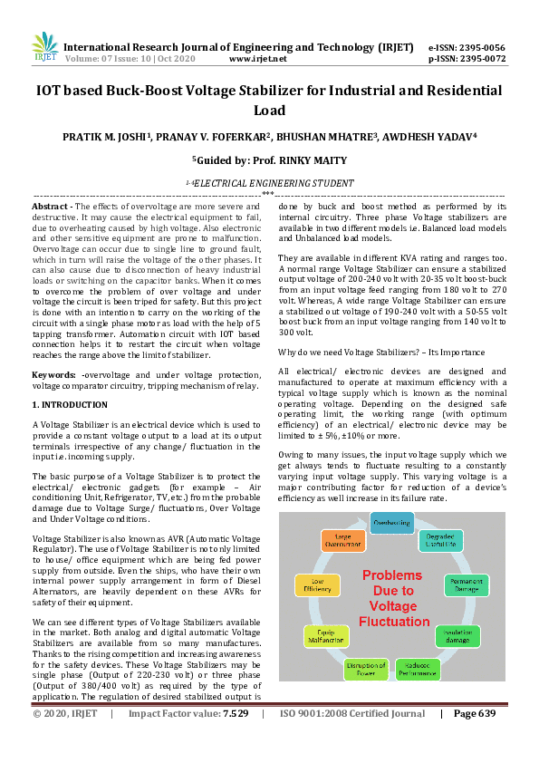 (PDF) IRJET- IOT based Buck-Boost Voltage Stabilizer for Industrial and Residential Load