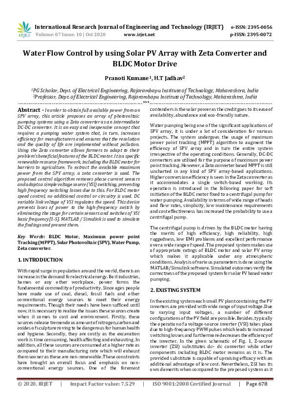 (PDF) IRJET- Water Flow Control by using Solar PV Array with Zeta ...