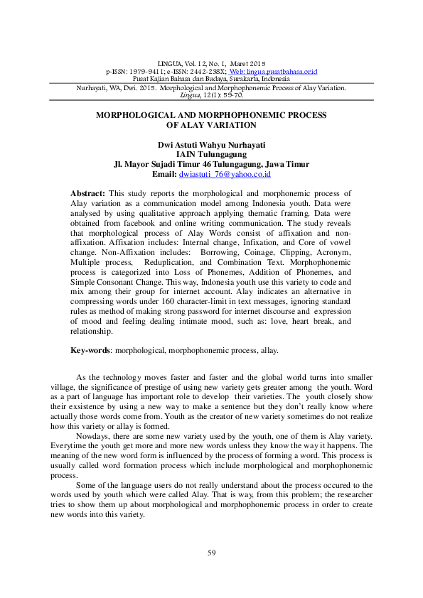 (PDF) Morphological and Morphophonemic Process of Alay Variation