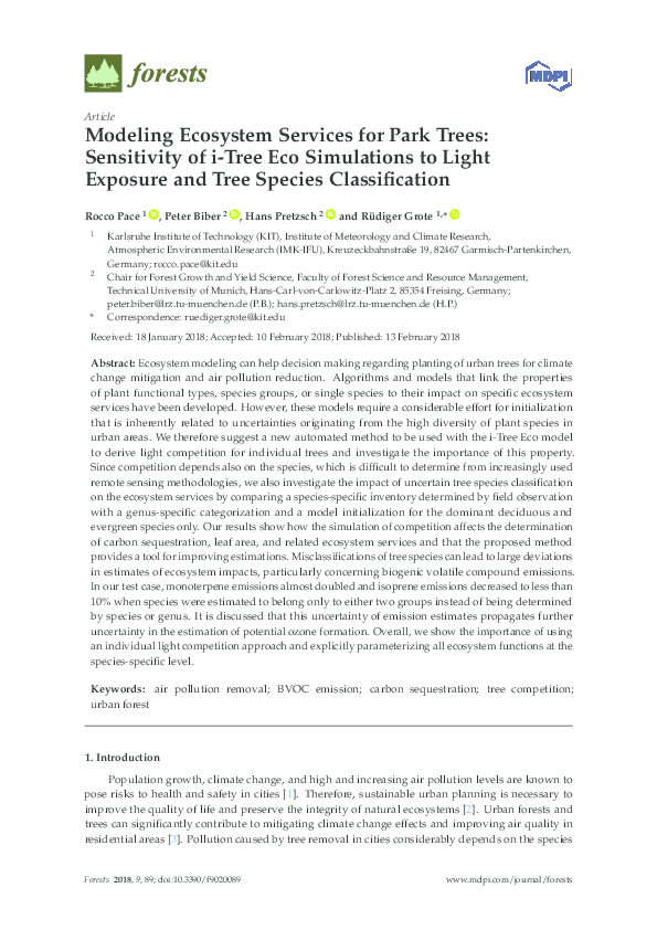 (PDF) Modeling Ecosystem Services for Park Trees: Sensitivity of i-Tree ...