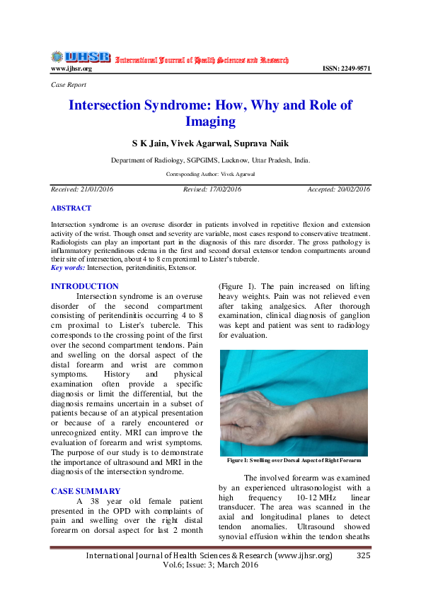 (PDF) Intersection Syndrome: How, Why and Role of Imaging