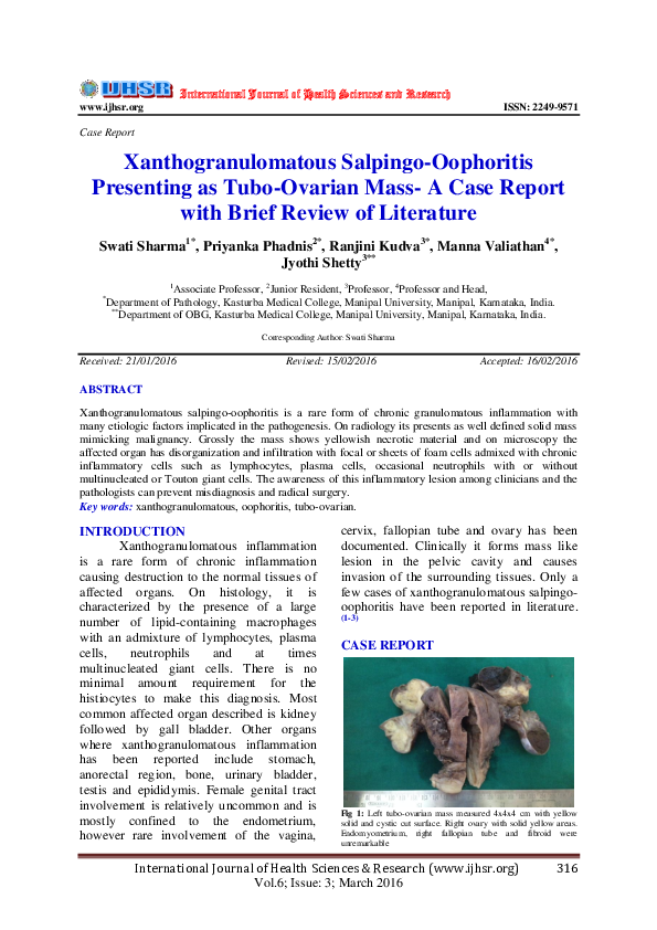 (PDF) Xanthogranulomatous Salpingo-Oophoritis Presenting as Tubo ...