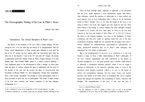 (PDF) The Choreographic Writing of the Law in Plato's Nomoi