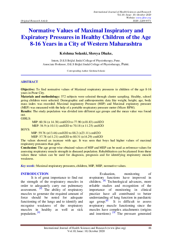 (PDF) Normative Values of Maximal Inspiratory and Expiratory Pressures ...