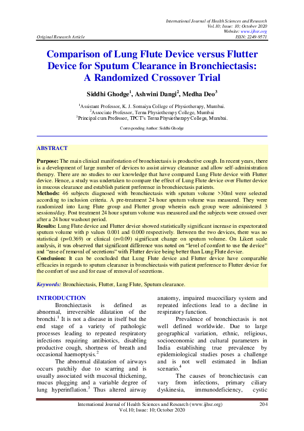 (PDF) Comparison of Lung Flute Device versus Flutter Device for Sputum ...