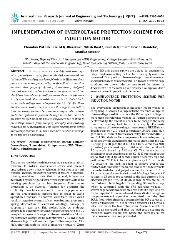 Pdf Irjet Implementation Of Overvoltage Protection Scheme For Induction Motor