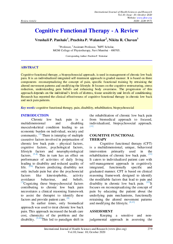 (PDF) Cognitive Functional Therapy – A Review (PDF) Cognitive Functional Therapy – A Review