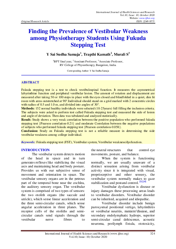 (PDF) Finding the Prevalence of Vestibular Weakness among Physiotherapy ...