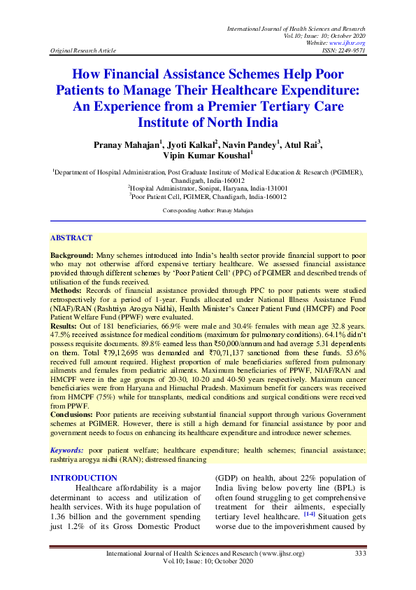 (PDF) How Financial Assistance Schemes Help Poor Patients to Manage ...