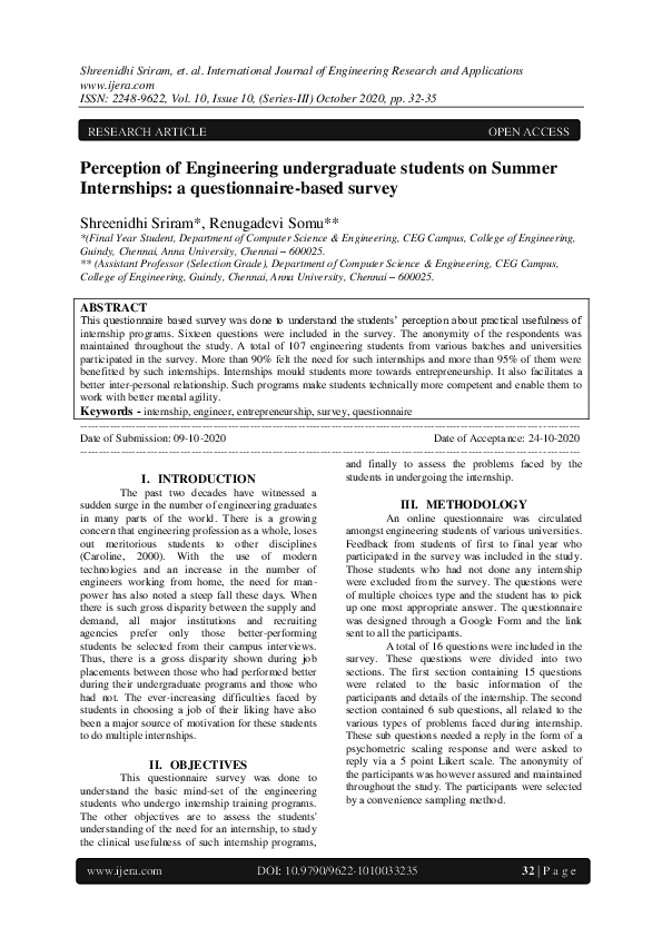 (PDF) Perception of Engineering undergraduate students on Summer ...